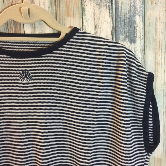 Tops | Nautical Shell Navy And White Striped Boxy Top | Poshmark